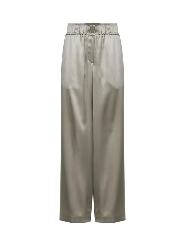 Brunello Cucinelli Olive Green Stretch Silk Satin Track Trousers - Multicolor