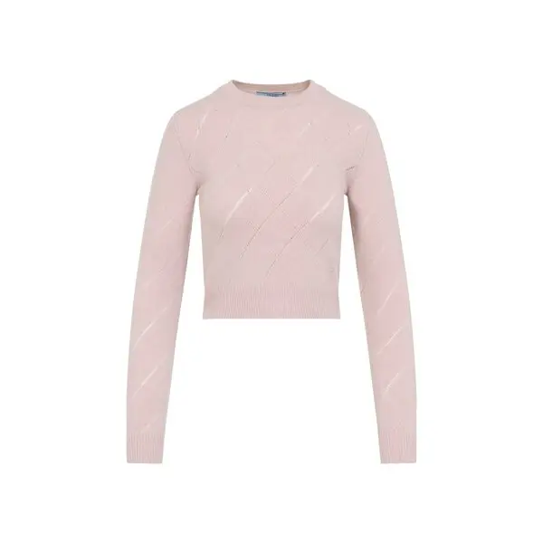 Prada Pink Cashmere Cropped Sweater With Diamond Perforation