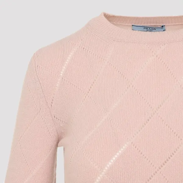 Prada Pink Cashmere Cropped Sweater With Diamond Perforation