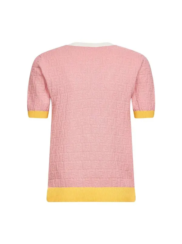 Fendi Pink Ff Cotton And Silk Sweater With Color Block Edges - Multicolor