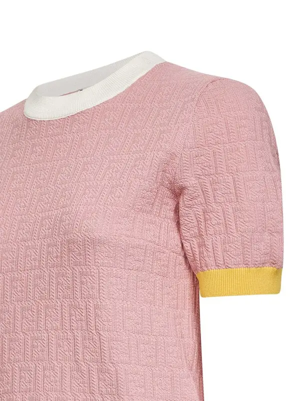 Fendi Pink Ff Cotton And Silk Sweater With Color Block Edges - Multicolor