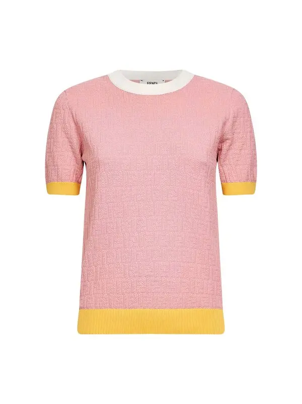 Fendi Pink Ff Cotton And Silk Sweater With Color Block Edges - Multicolor