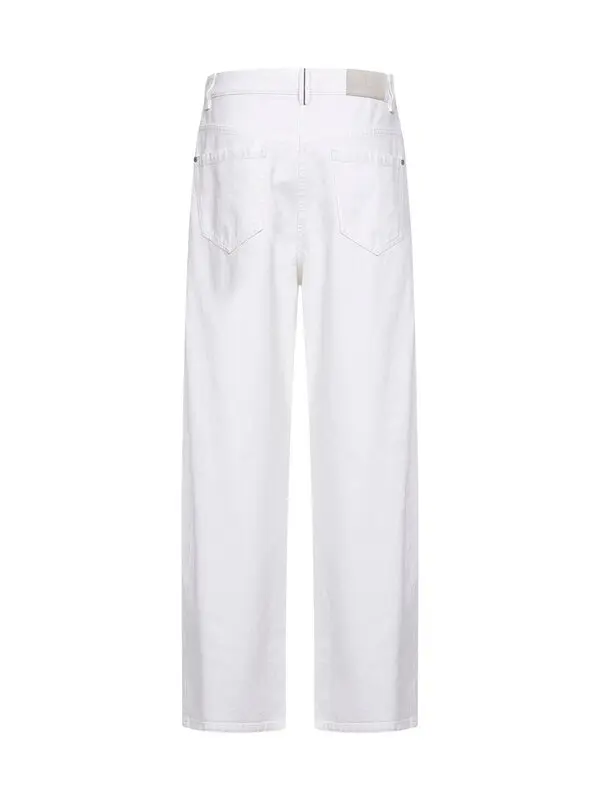 Brunello Cucinelli Ivory Cotton Relaxed Fit Wide Leg Jeans With Monili Embroidery - Multicolor