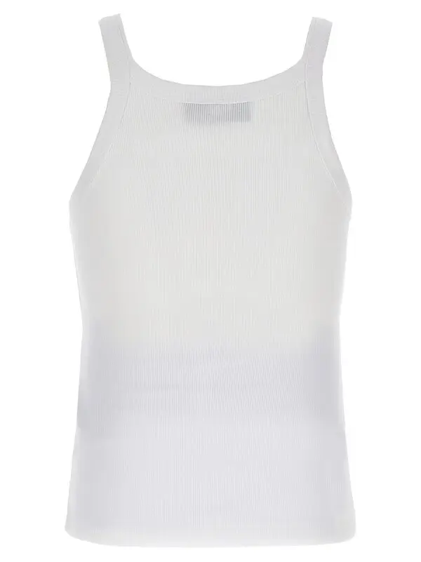 Fendi Ribbed Cotton Tank Top With Embroidered Logo - White