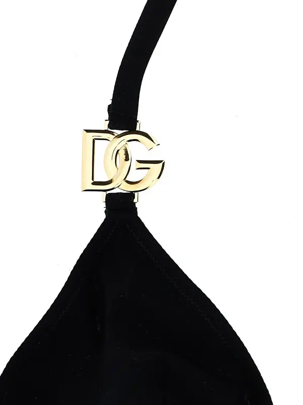 Dolce & Gabbana Triangle Bikini Set With Logo Detail - Black