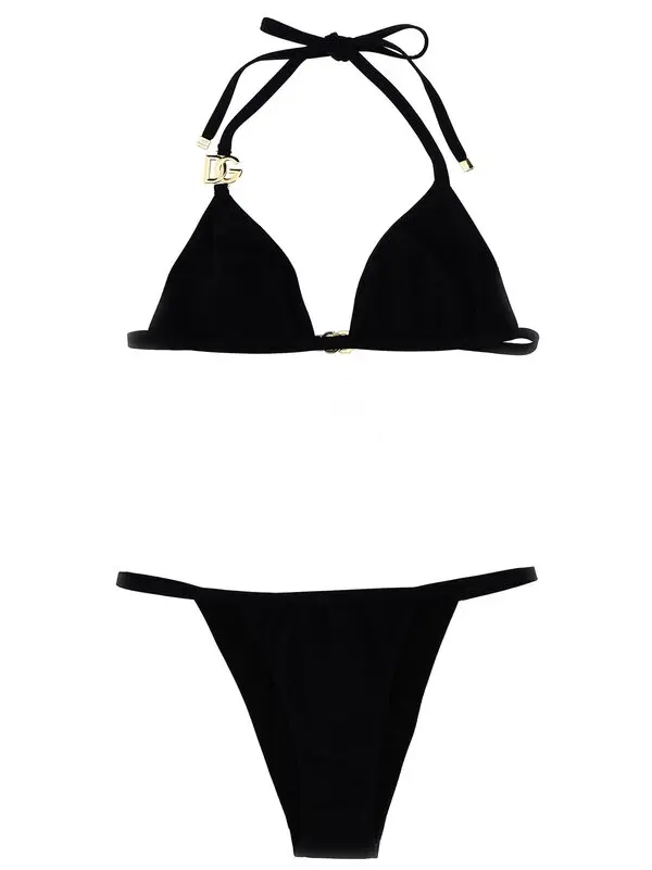 Dolce & Gabbana Triangle Bikini Set With Logo Detail - Black