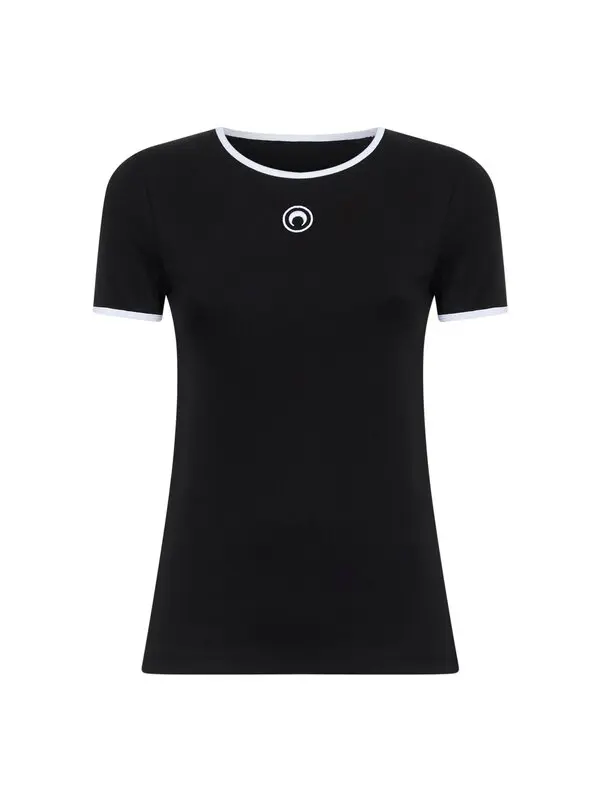 MARINE SERRE Black Ribbed Jersey Moon Logo T-shirt - Multicolor