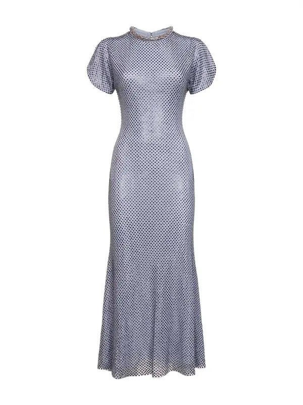 SELF-PORTRAIT Rhinestone Mesh Midi Dress
