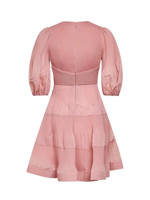 Zimmermann Dusty Pink Pleated Puff Sleeve Mini Dress