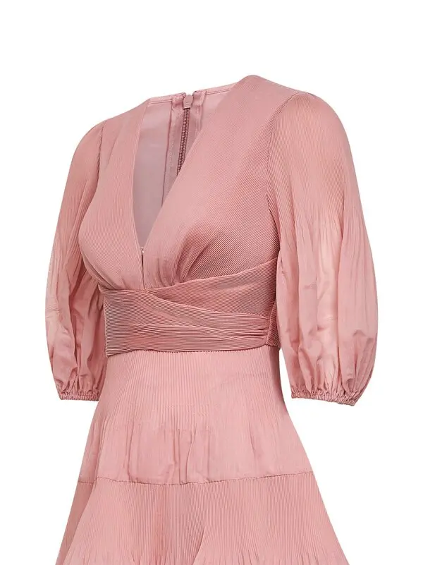 Zimmermann Dusty Pink Pleated Puff Sleeve Mini Dress