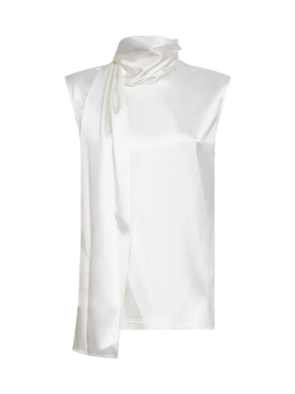 Bottega Veneta Stretch Silk Satin Top With Integrated Scarf Detail - Multicolor