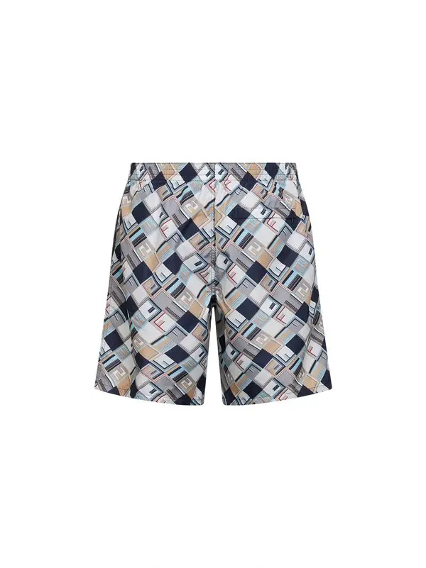 Fendi Ff Check-pattern Nylon Swim Shorts - Multicolor