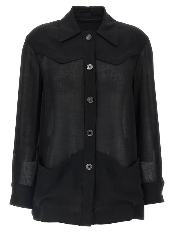FERRAGAMO Semi-sheer Wool Shirt Jacket - Black