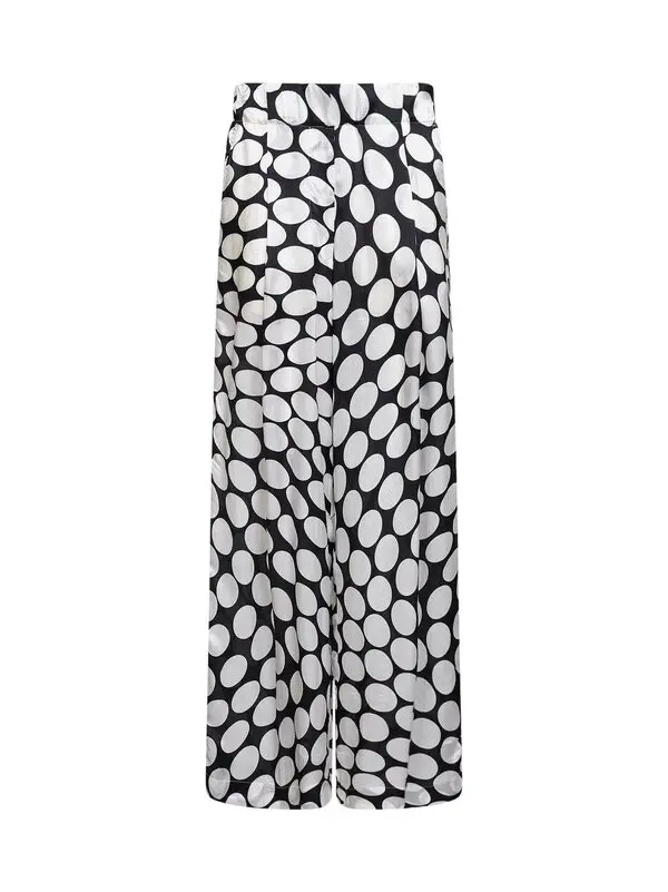 Dries Van Noten Black Viscose Wide-leg Trousers With Soft Ellipses Print - Multicolor