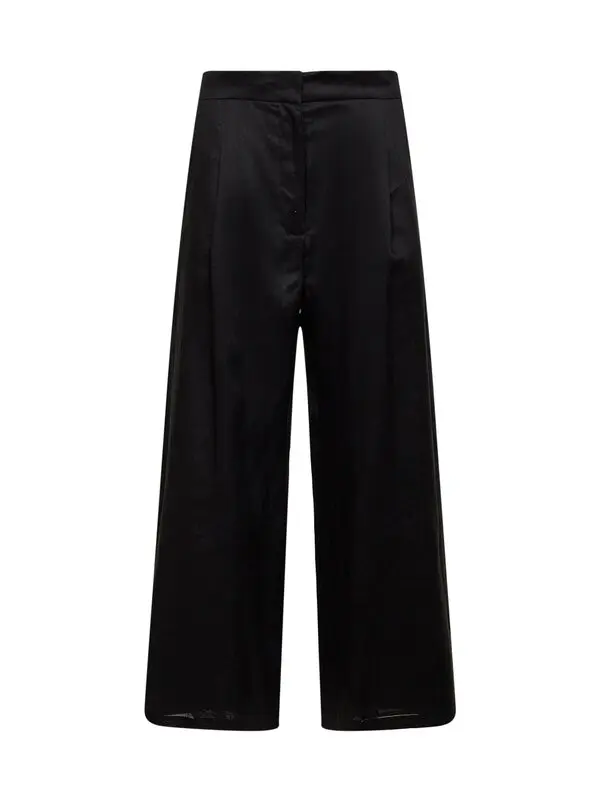 Max Mara Black Washed Ramie Cropped Trousers