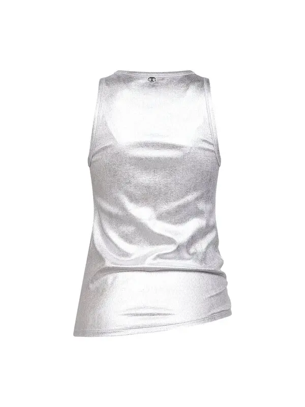 Rabanne Silver Foil Ribbed Jersey Tank Top With Piercing Detail - Multicolor