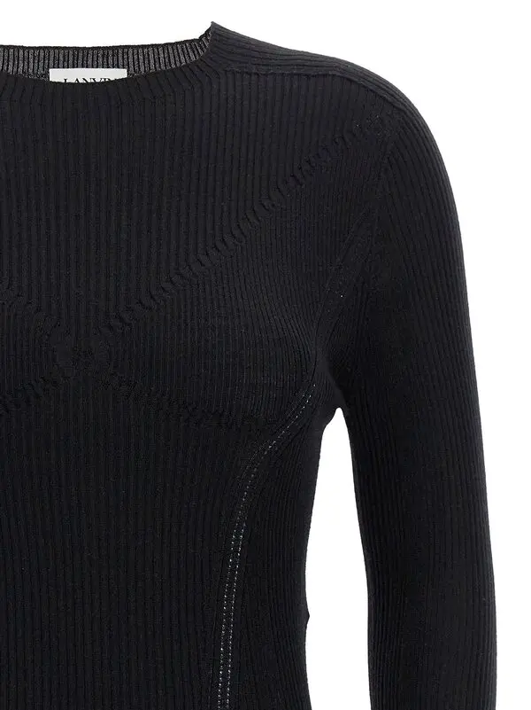 LANVIN Ribbed Crewneck Cashmere Blend Sweater