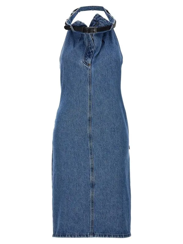 Coperni Belted Halter Neck Denim Dress - Blue