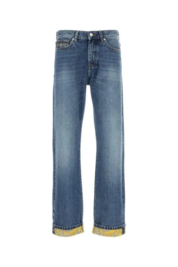 Versace Denim Jeans With Barocco Trim