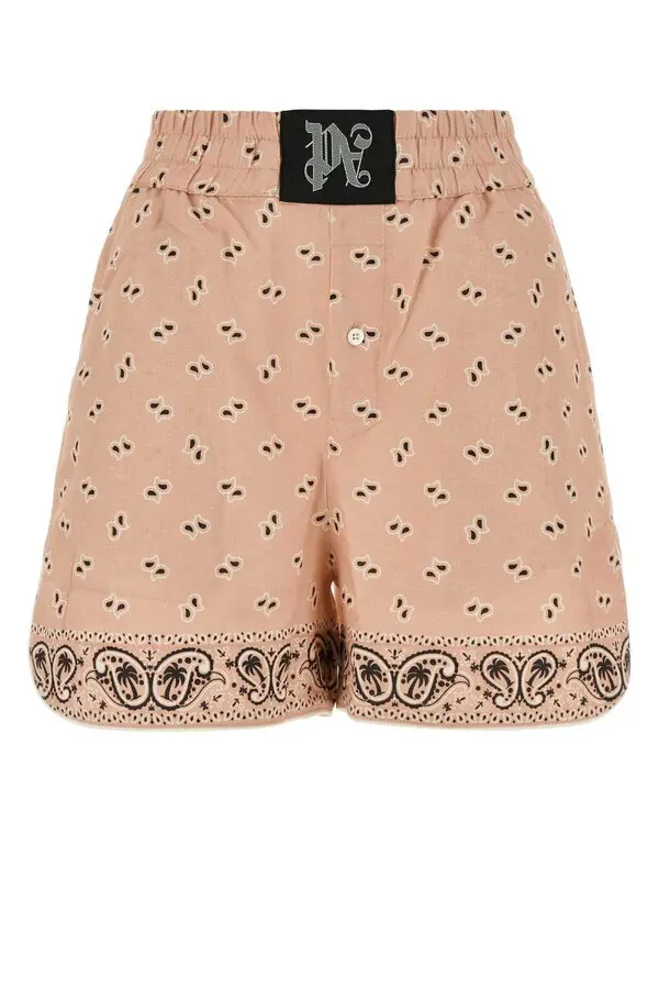 Palm Angels Printed Linen Blend Shorts - Multicolor