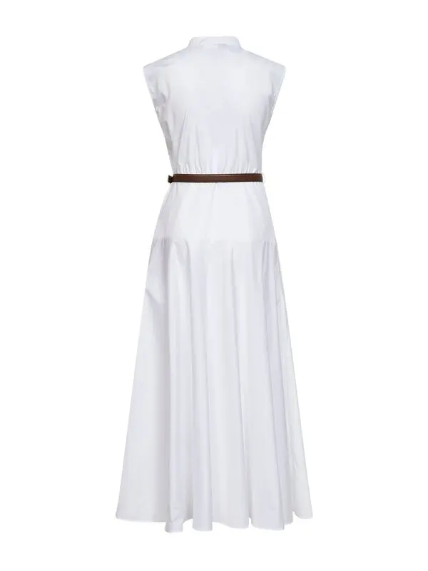 Max Mara White Cotton Poplin Belted Dress - Multicolor