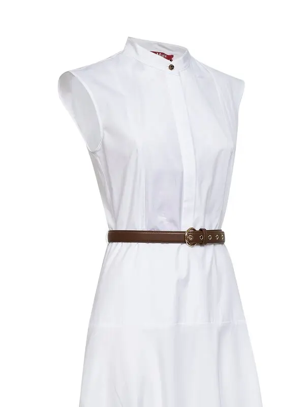 Max Mara White Cotton Poplin Belted Dress - Multicolor