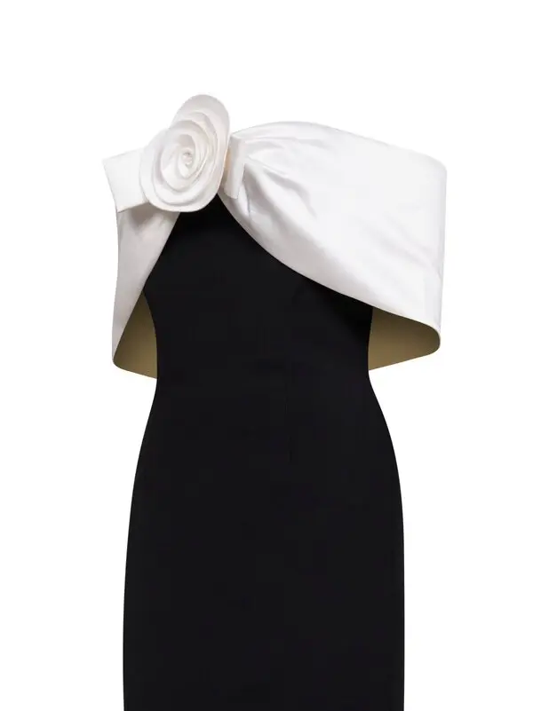 SELF-PORTRAIT Black Crepe Flower Maxi Dress