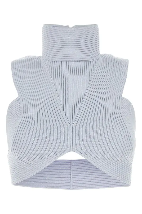 Alaïa Ribbed Knit Cut-out Turtleneck Top