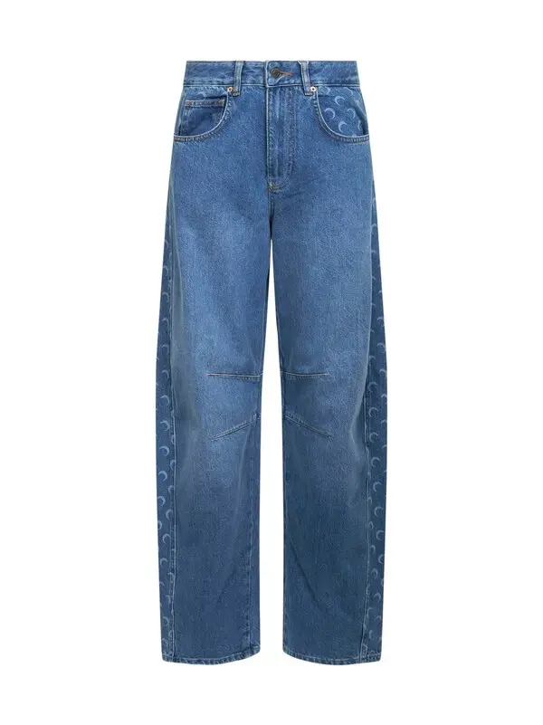 MARINE SERRE Light Blue Denim Moon Laser Baggy Jeans - Multicolor