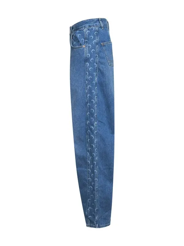 MARINE SERRE Light Blue Denim Moon Laser Baggy Jeans - Multicolor