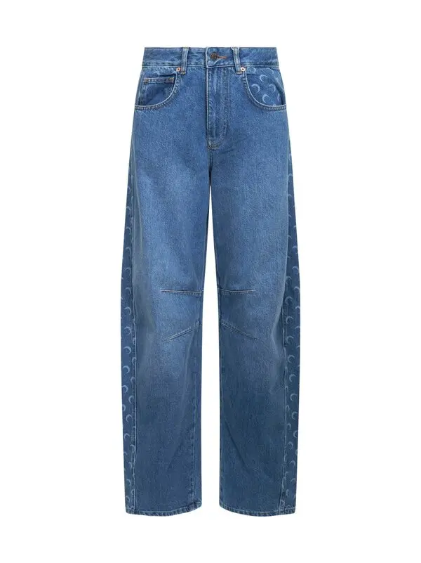 MARINE SERRE Light Blue Denim Moon Laser Baggy Jeans