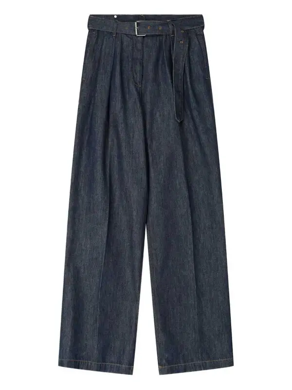 Dries Van Noten Belted Pleated Wide-leg Jeans - Blue