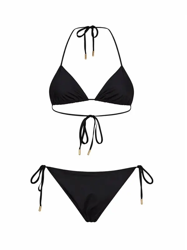 MARINE SERRE Black Stretch Jersey Bikini With Moon Embroidery