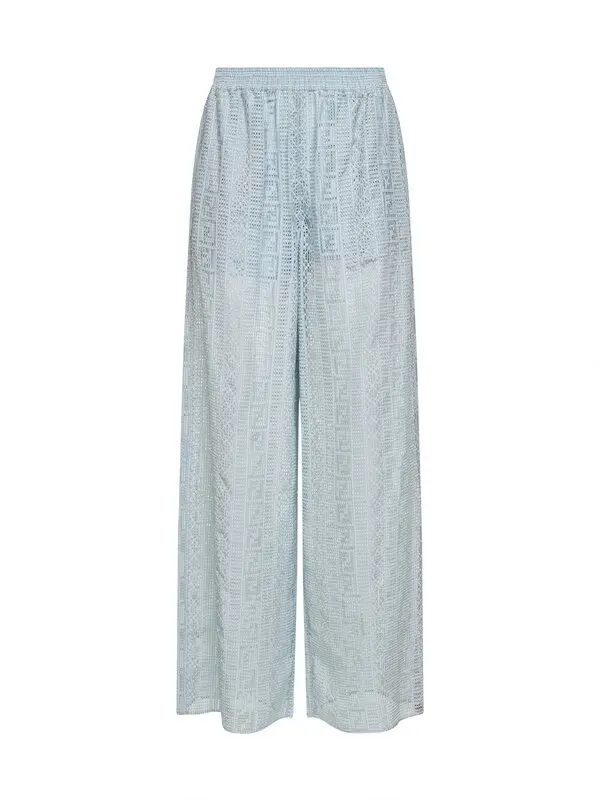 Fendi Light Blue Burnout Silk Blend Pajama Trousers - Multicolor