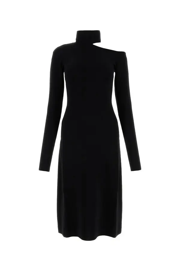 FERRAGAMO Black Ribbed Knit Dress With Asymmetrical Cut-out - Multicolor