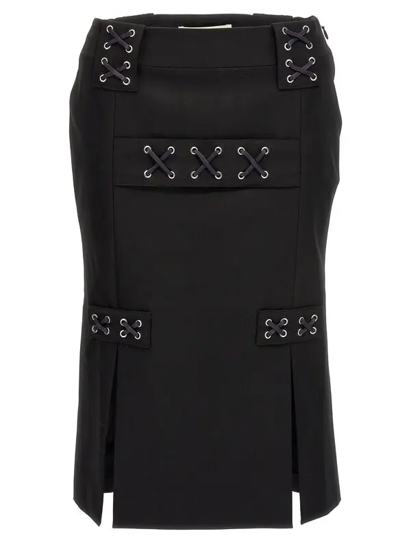 Alessandra Rich Lace-up Wool Blend Skirt