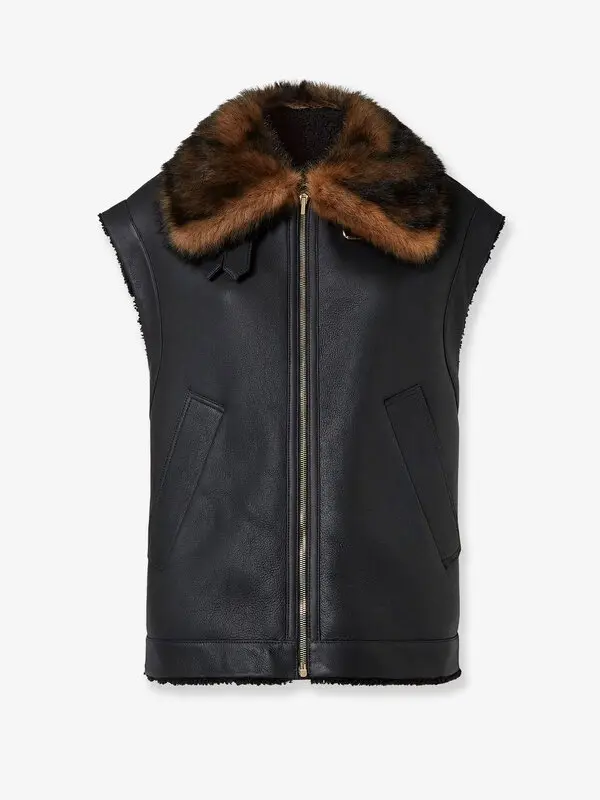 Fendi Sleeveless Sheepskin Jacket With Ff Buckles - Black