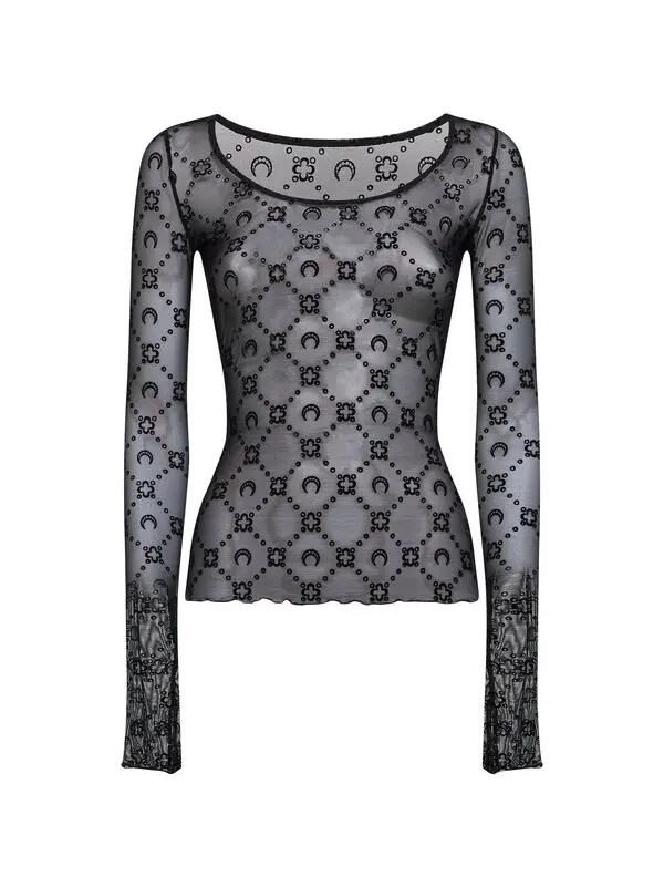 MARINE SERRE Black Monogram Mesh Long-sleeved Top - Multicolor