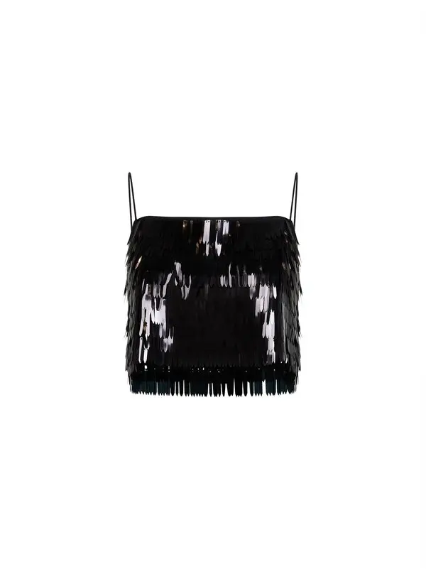 SELF-PORTRAIT Black Sequin Cropped Top