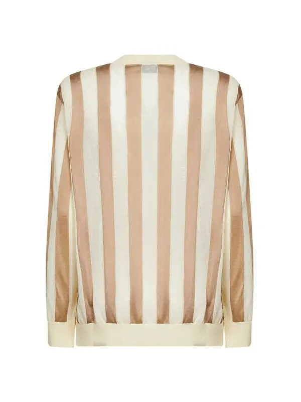 Fendi Beige Pequin Striped V-neck Sweater - Multicolor