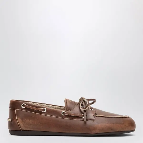 Miu Miu Vintage Effect Leather Loafer - Brown
