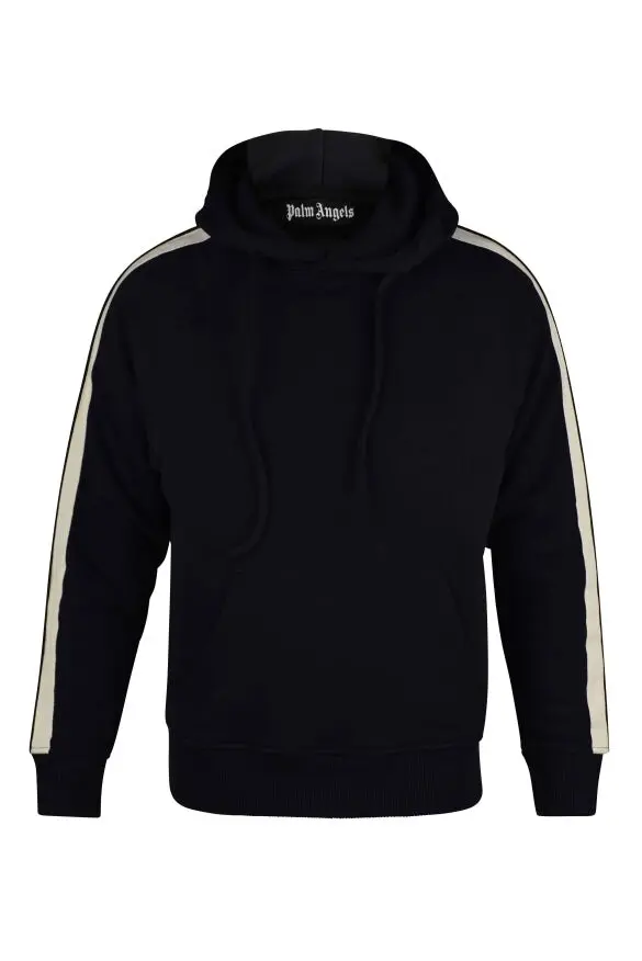 Palm Angels Cotton Hooded Sweatshirt With Contrasting Stripes And Logo Print - Black