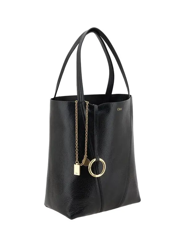 Chloé Spin Leather Shoulder Bag With Monogram Detail - Black