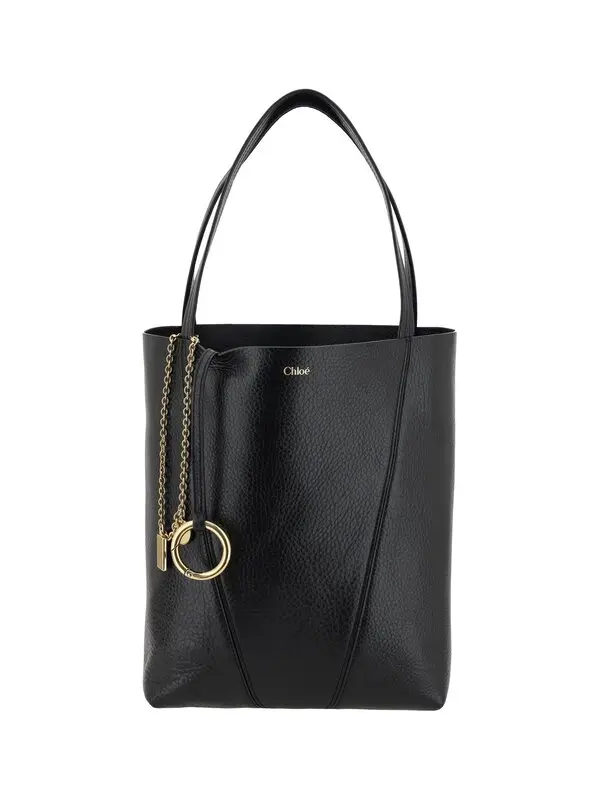 Chloé Spin Leather Shoulder Bag With Monogram Detail - Black