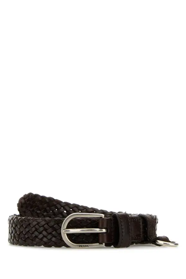 Prada Leather Woven Belt - Brown