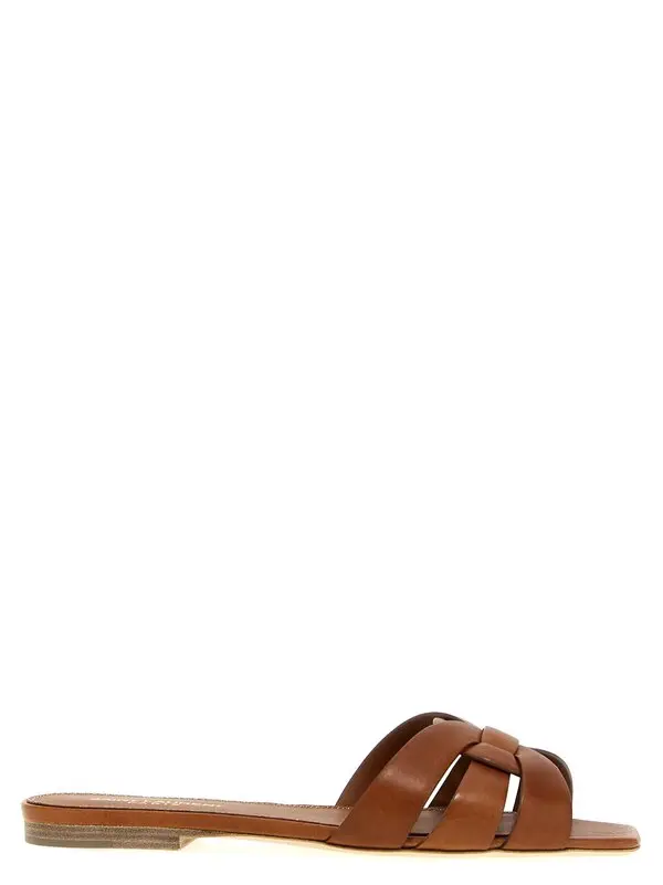 Saint Laurent Tribute Nu Pieds Leather Mules - Brown