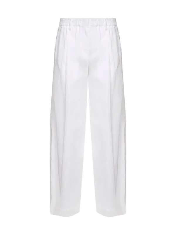 Brunello Cucinelli White Organza Sartorial Track Trousers With Monili - Multicolor