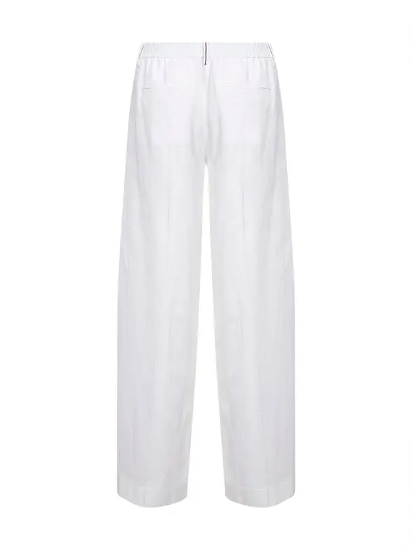Brunello Cucinelli White Organza Sartorial Track Trousers With Monili - Multicolor