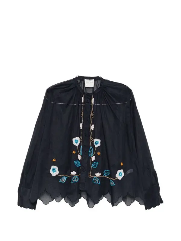 FORTE_FORTE Embroidered Cotton Shirt With Scalloped Hem - Multicolor