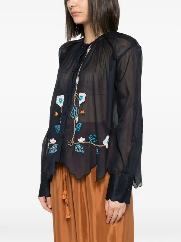 FORTE_FORTE Embroidered Cotton Shirt With Scalloped Hem - Multicolor